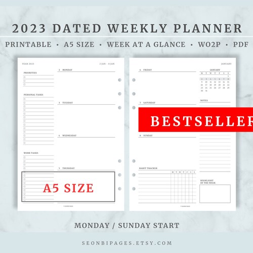 2023 Weekly Planner Printable A5 Size Dated Weekly - Etsy