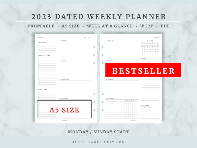 2023 Weekly Planner Printable A5 Size Dated Weekly - Etsy