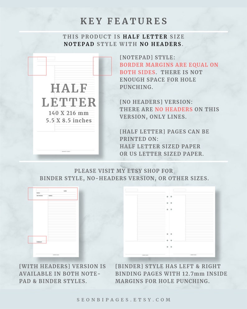 Half Letter Size, Printable Cornell Notes,notepad Version,no Headers ...