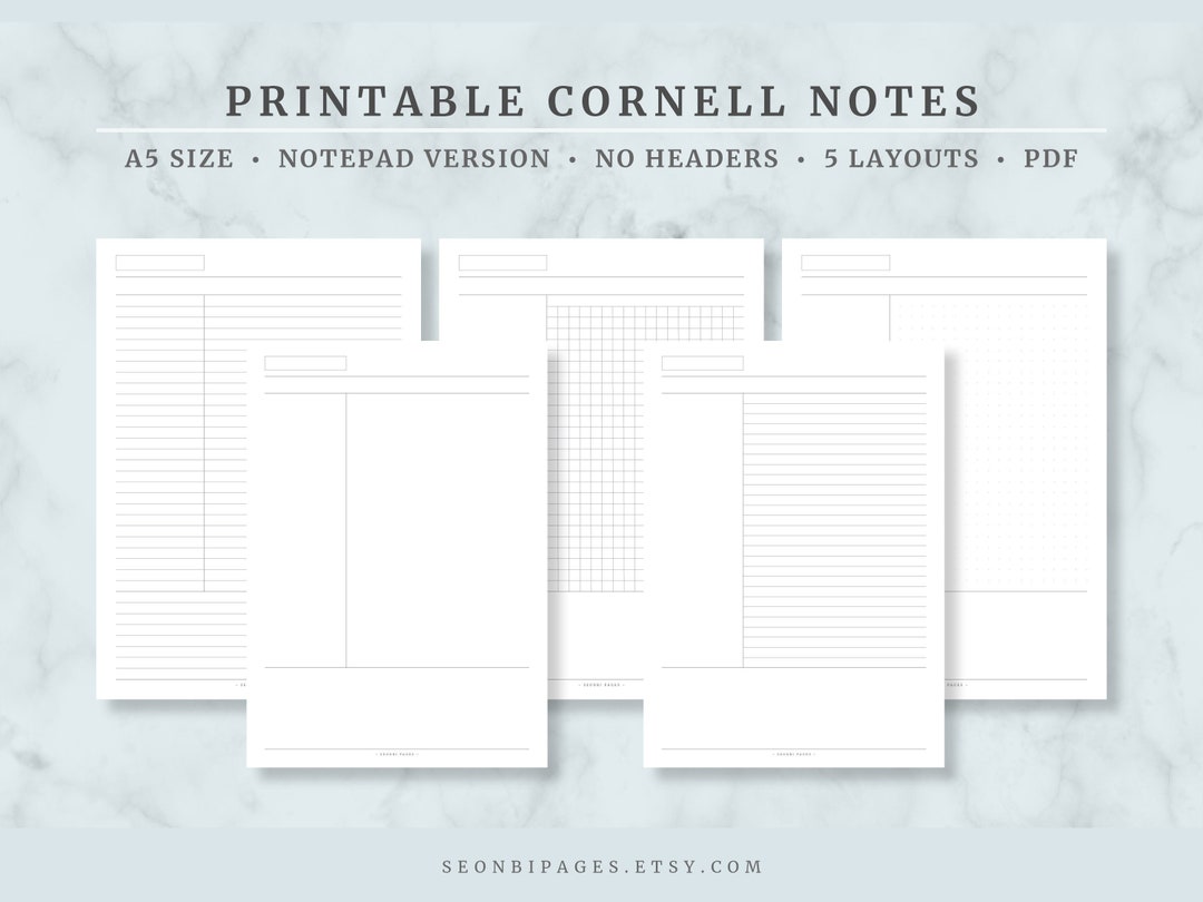 A5 Size, Printable Cornell Notes, Notepad Version, No Headers, Cornell ...