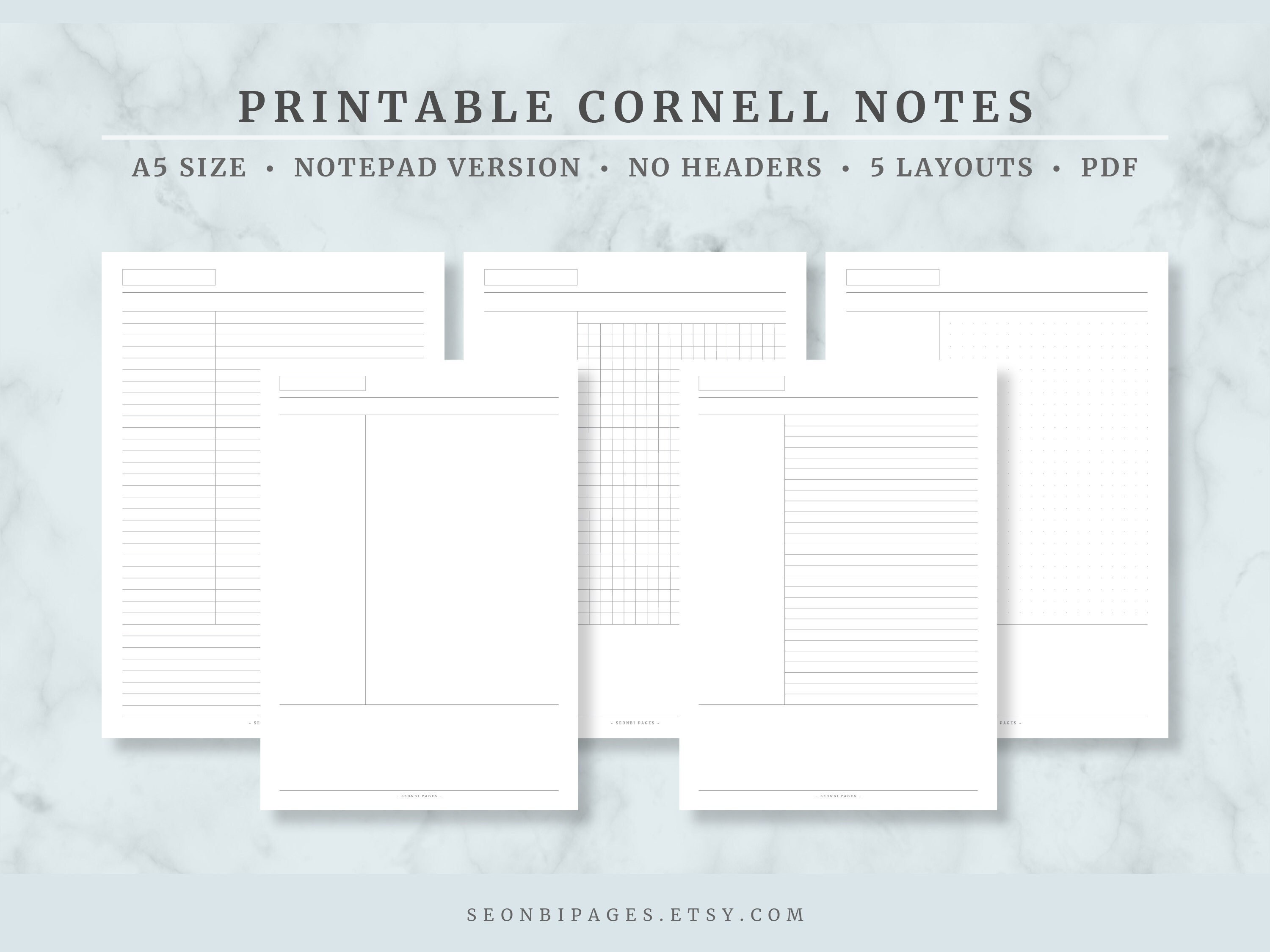 A5 Size, Printable Cornell Notes, Notepad Version, No Headers, Cornell ...