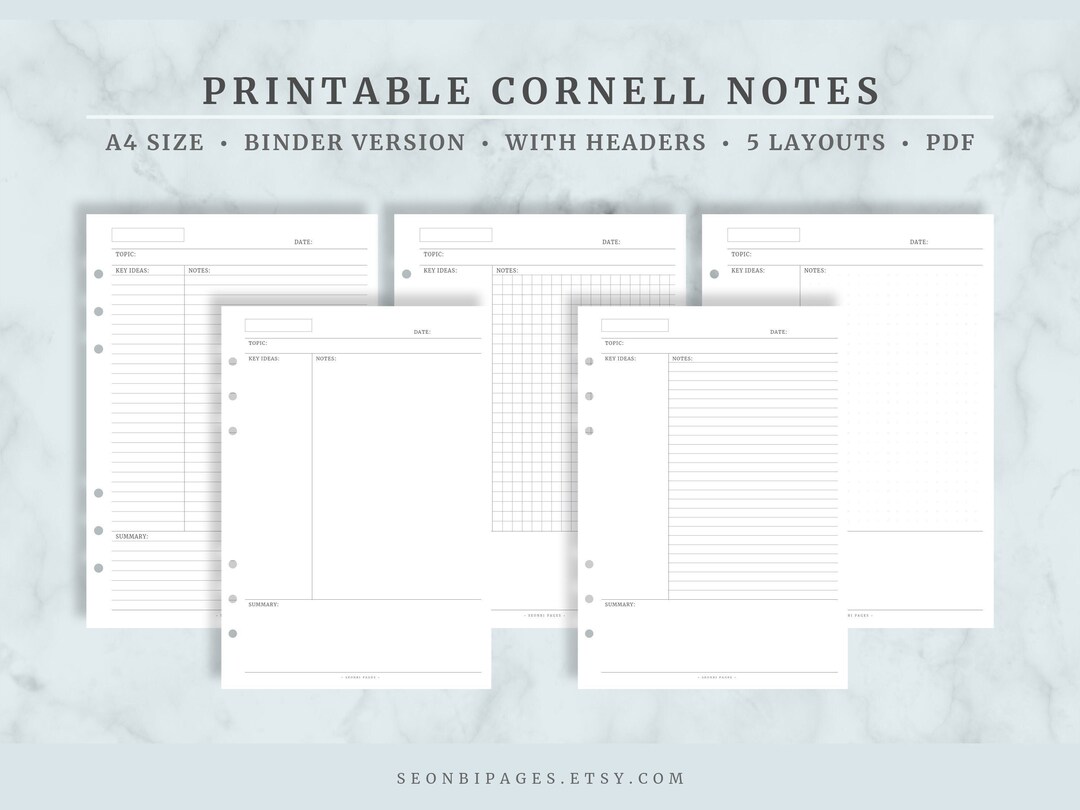 A4 Size, Printable Cornell Notes, Binder Version, With Headers, Cornell ...