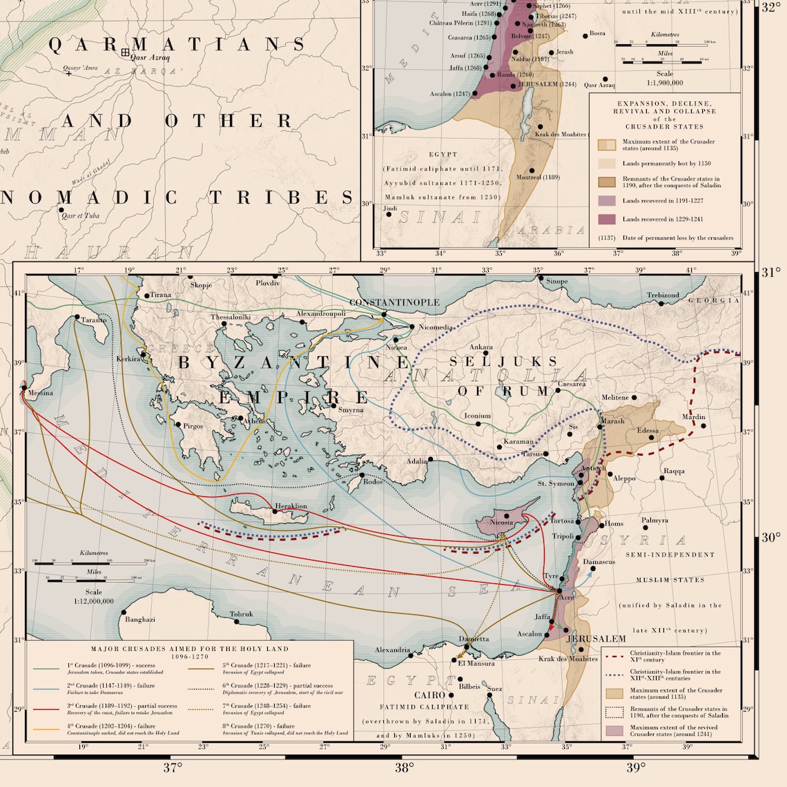 Map of the Crusader States - Etsy Canada