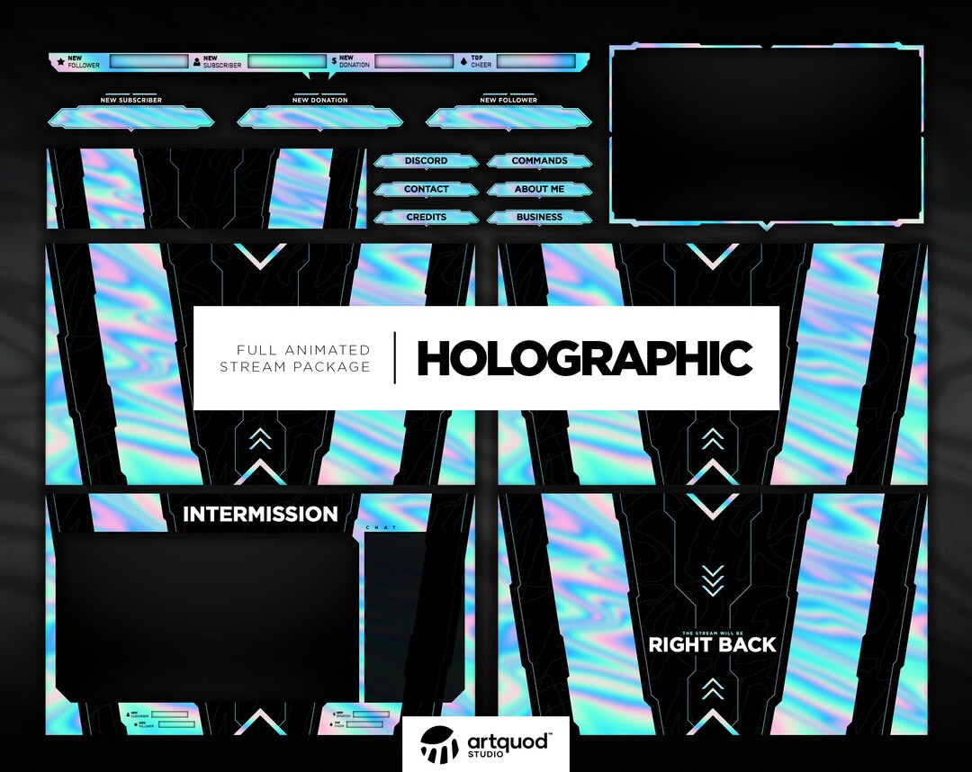 HOLOGRAPHIC Animated Streaming Overlay Package Twitch Youtube Facebook ...
