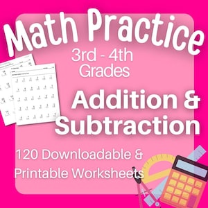 3rd 4th Grade Addition and Subtraction Math Practice, Printable ...