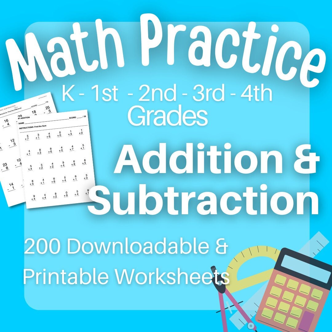 Mega Bundle! K - 4th Grade Addition and Subtraction Practice, 200 ...