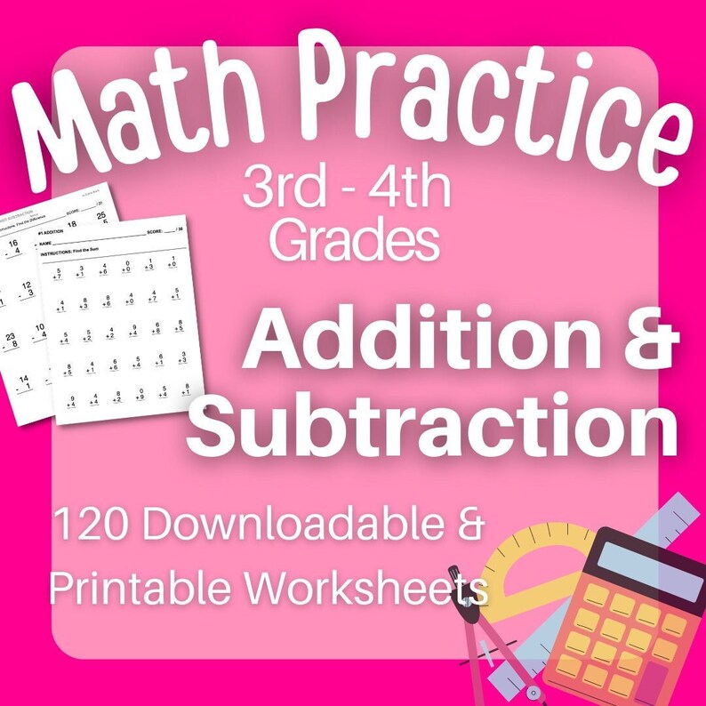 3rd 4th Grade Addition and Subtraction Math Practice, Printable ...