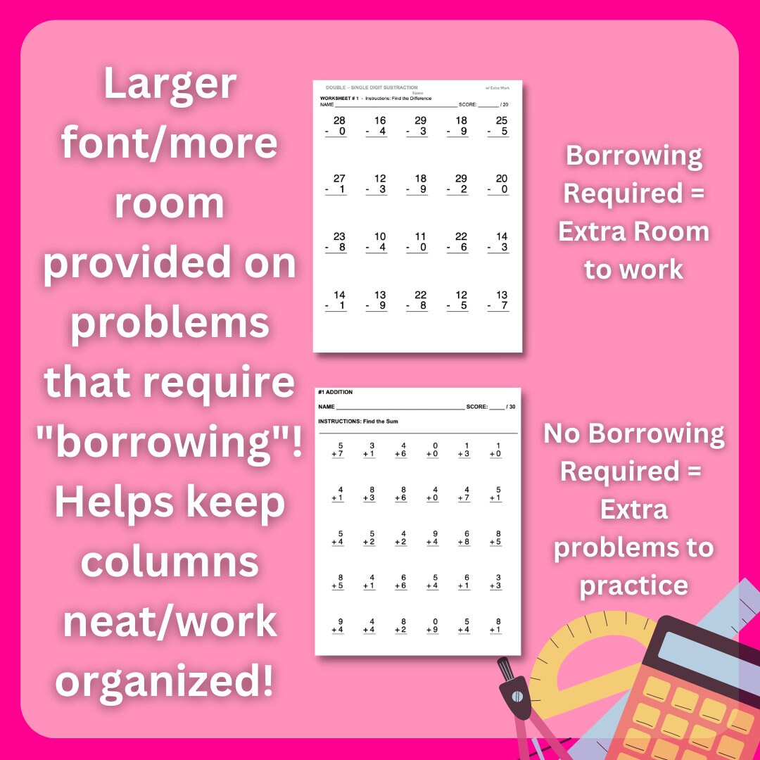 3rd 4th Grade Addition and Subtraction Math Practice, Printable ...