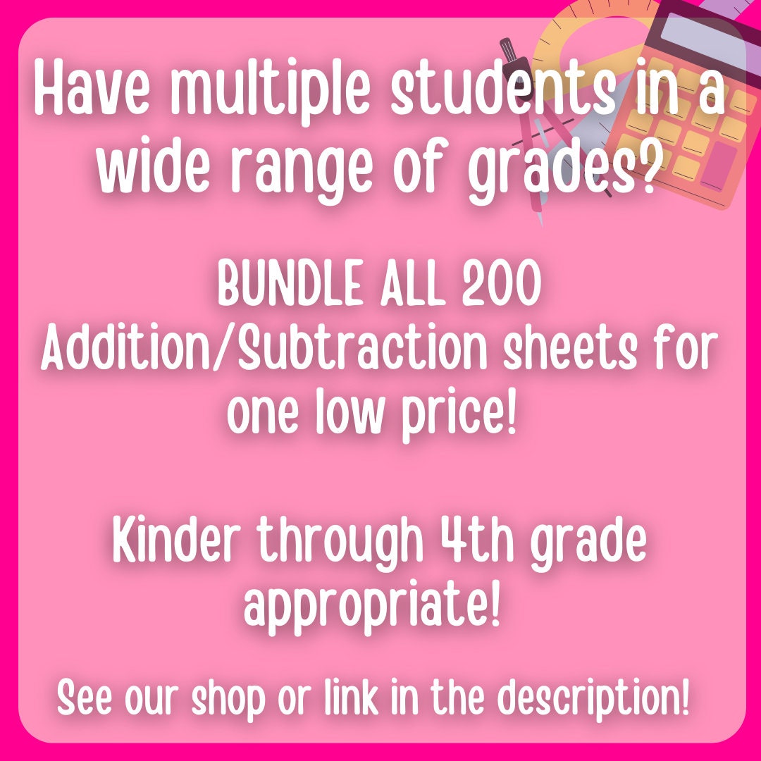 3rd 4th Grade Addition and Subtraction Math Practice, Printable ...