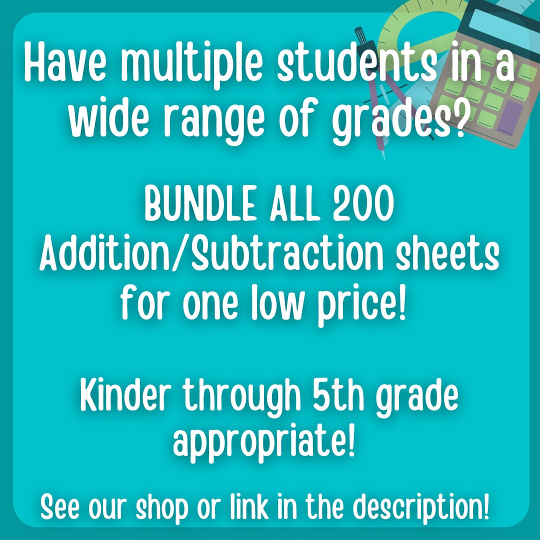 Kindergarten 1st 2nd Grade Addition and Subtraction Math Practice ...