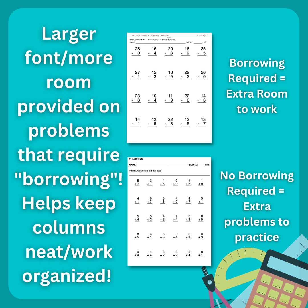 Kindergarten 1st 2nd Grade Addition and Subtraction Math Practice ...