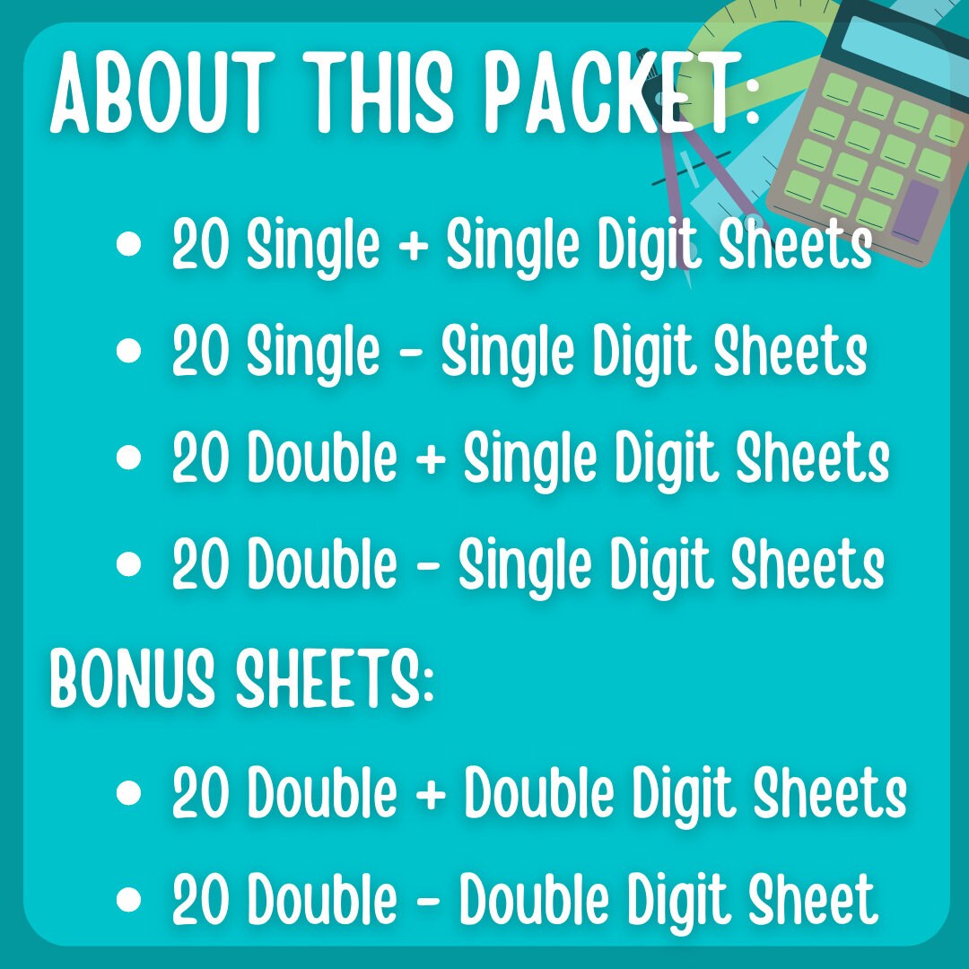 Kindergarten 1st 2nd Grade Addition and Subtraction Math Practice ...