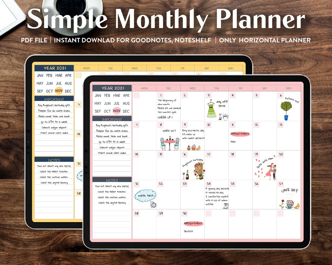 Monthly Planner Goodnotes Template, Undated Planner, Monthly Digital ...