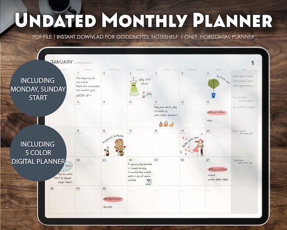 Monthly Planner Goodnotes Template Undated Monthly Digital | Etsy