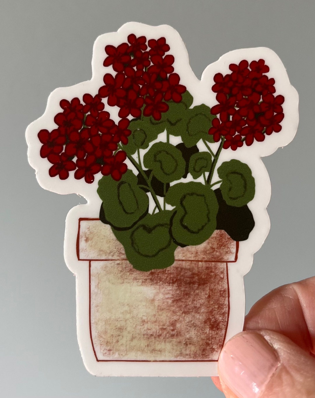 Red Geranium in Clay Pot 5 Inch Sticker - Etsy