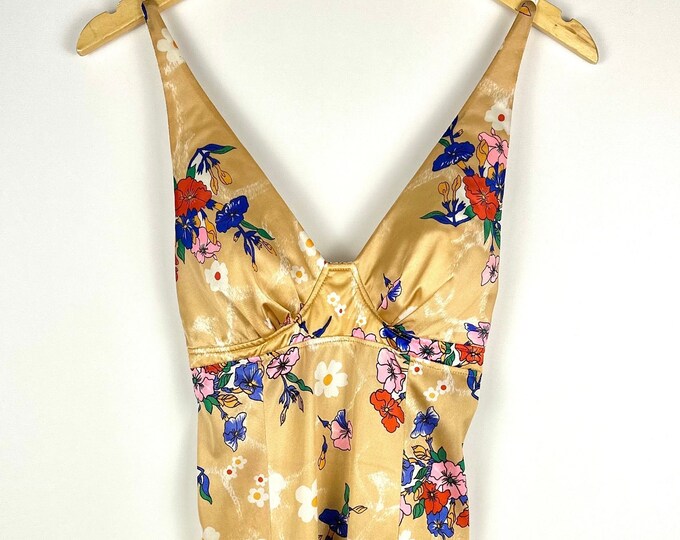 Vintage 1950’s 1960’s ‘sea Queen’ Floral Printed Silky Satin Swim Slip ...