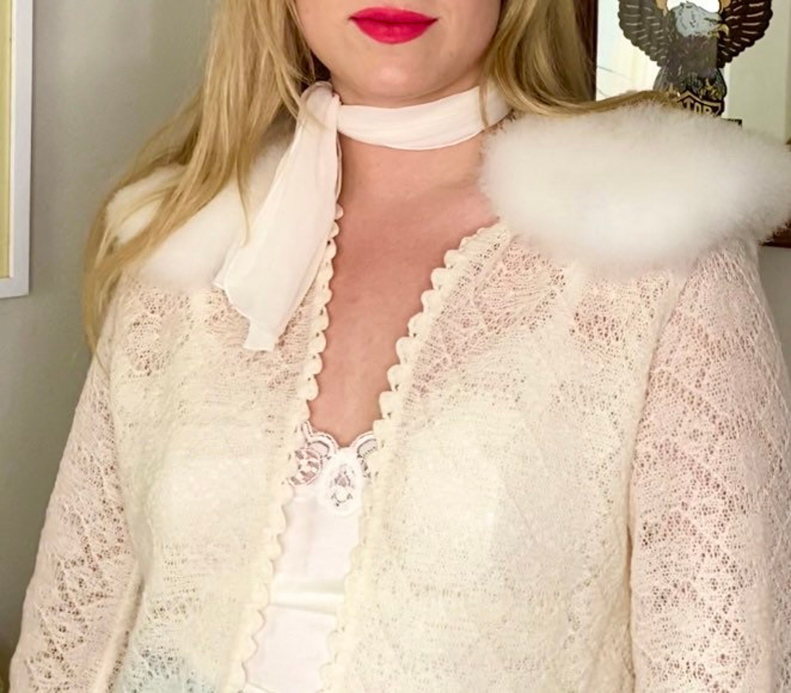 Vintage Sheer Small Rectangular Scarf in off White Decorative Neck ...