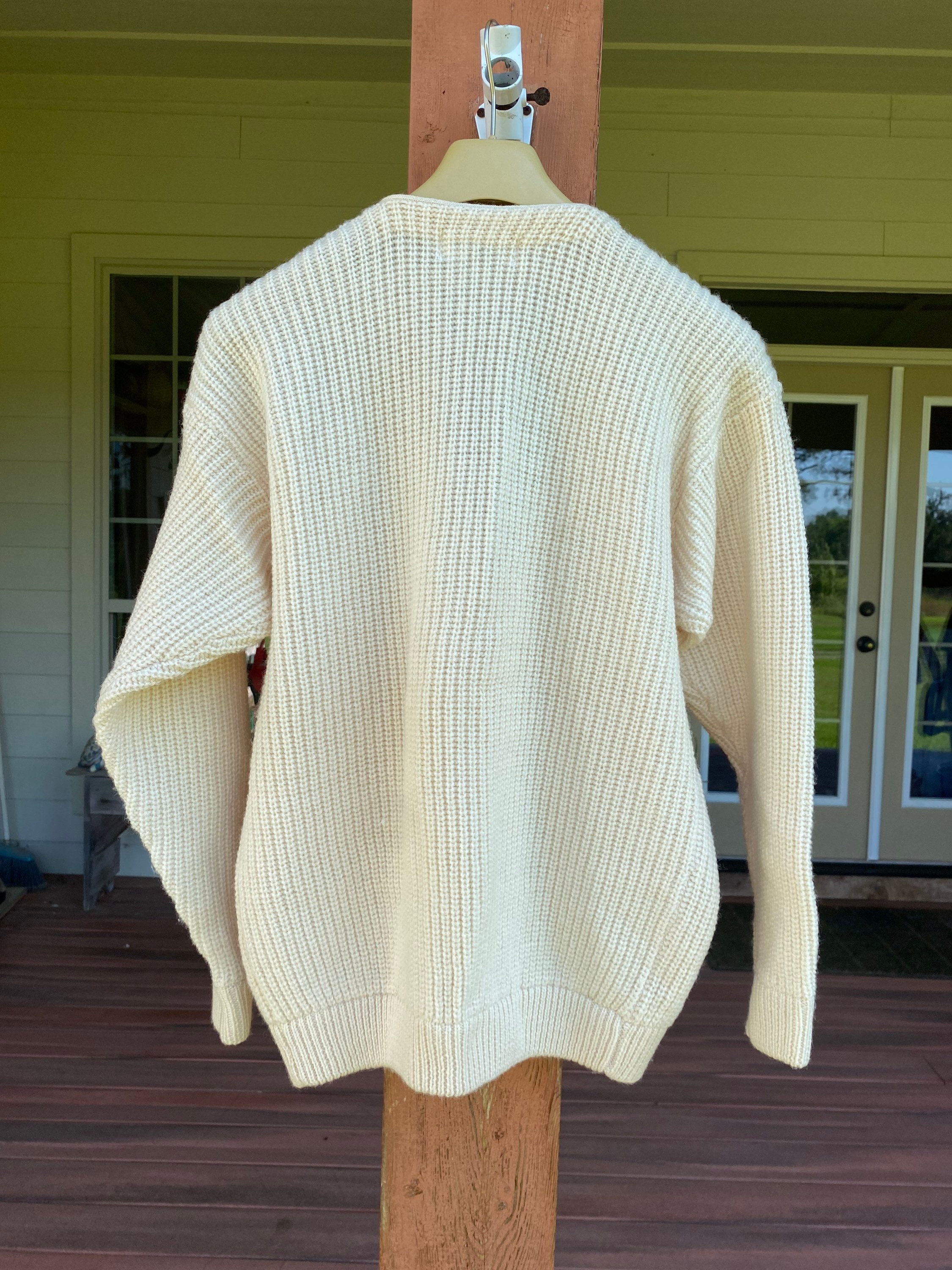 Vintage Cream and Brown Cable Knit Sweater Coat • Double Breasted ...