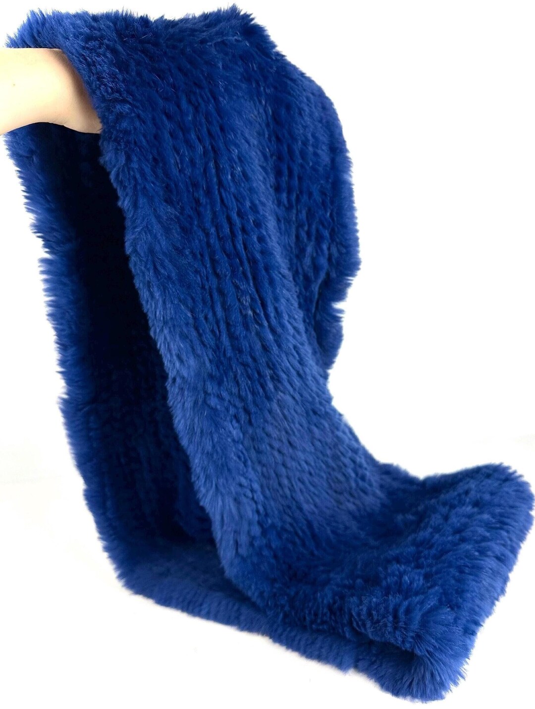 Danier Leather Cobalt Blue Knitted Rabbit Fur Infinity Scarf • Long ...