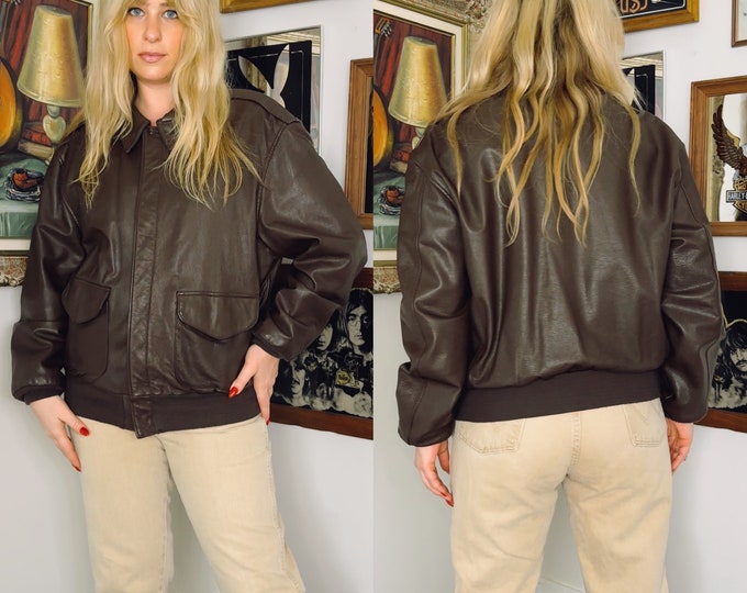 Vintage Cooper Type A-2 Flight Leather Bomber Jacket US Air Force Goatskin Chocolate Brown ...
