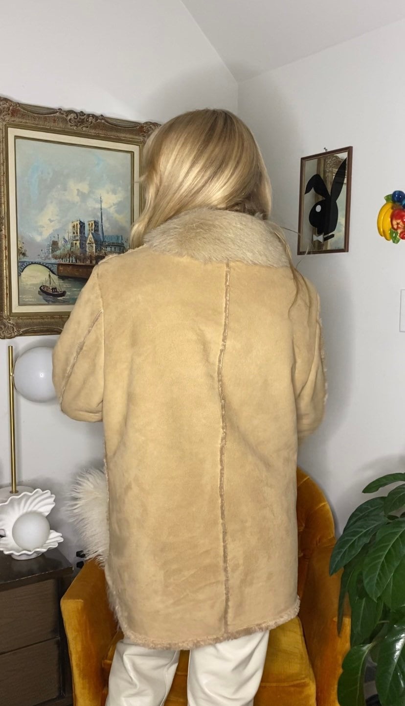 Vintage Jones New York Faux Shearling Short Coat With Faux Fur Collar ...