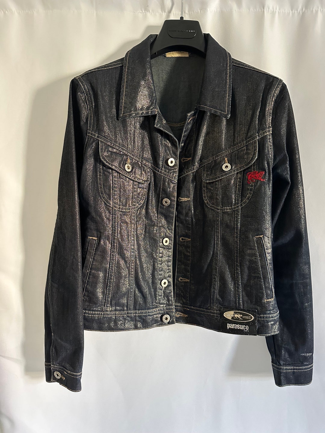 Vintage 1990’s Parasuco Denim Jacket in Dark Blue With Silver Metallic ...