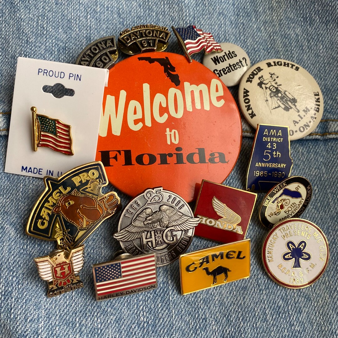 Vintage 1980’s & 1990’s Assorted Biker Pins • Sold Separately • Daytona ...