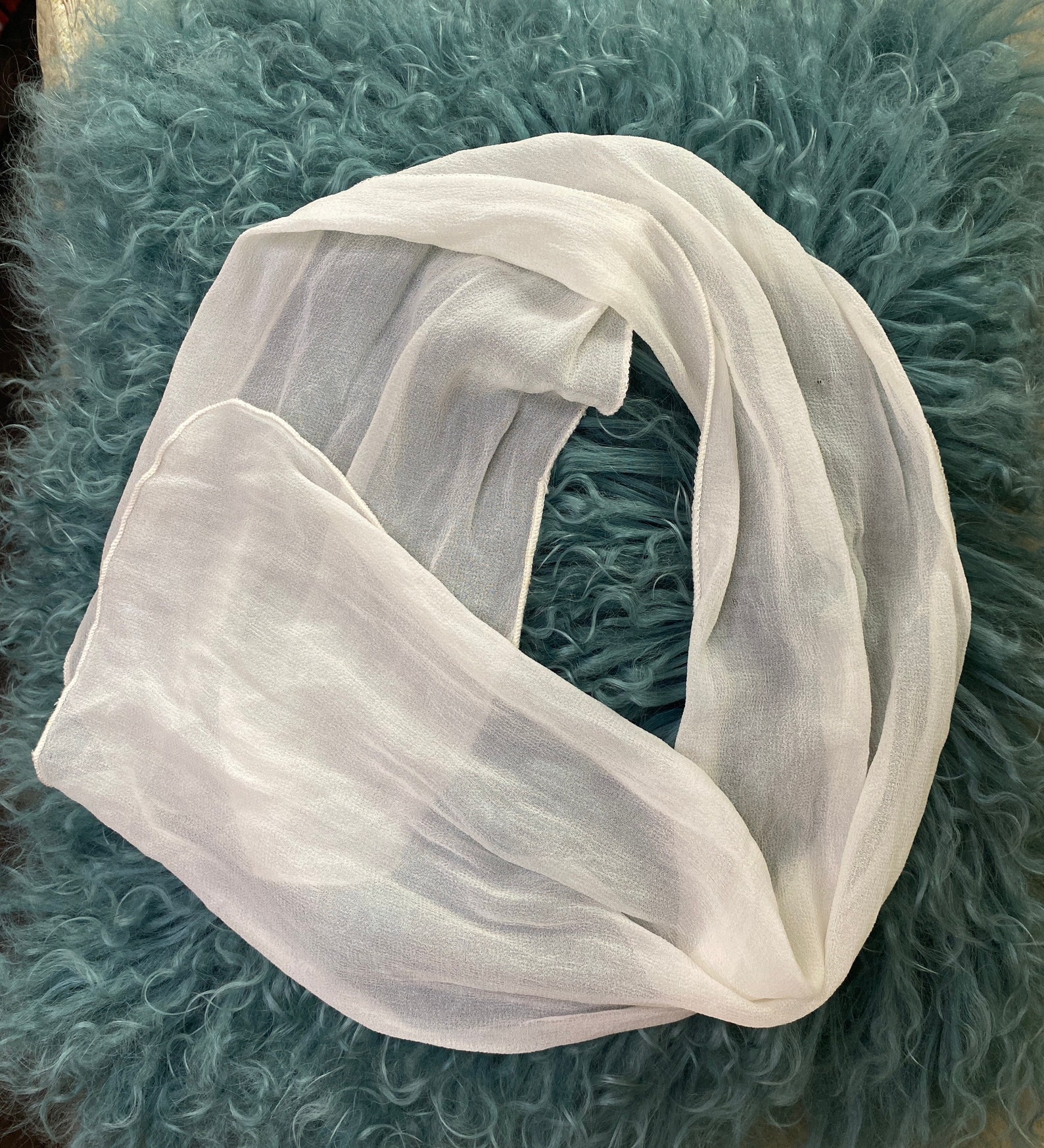 Vintage Sheer Small Rectangular Scarf in off White Decorative Neck ...