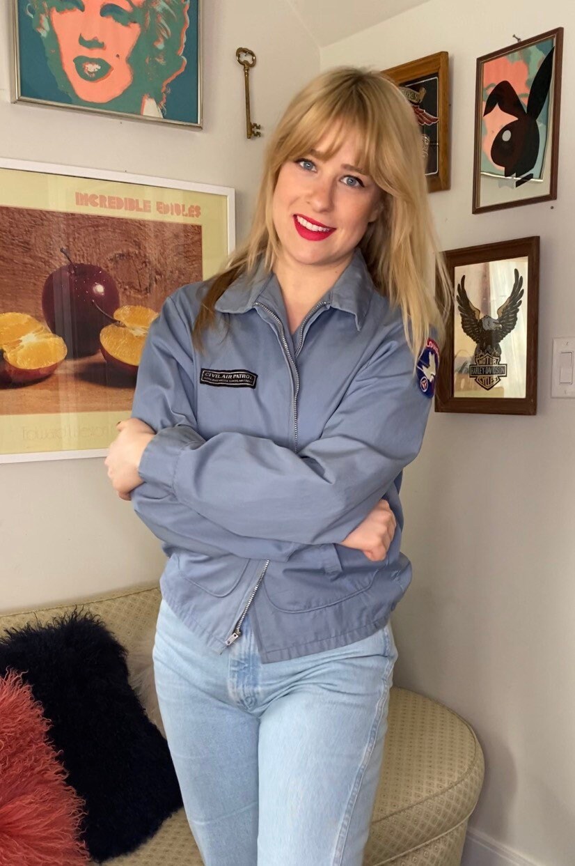 Vintage 60s Air Force Collared Jacket in Army Blue With Louisiana Patches and Back Decal Zipper ...