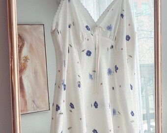 Vintage Satin Slip Dress in White With Floral Lace Trim Adjustable Straps Nylon Scalloped Hem ...