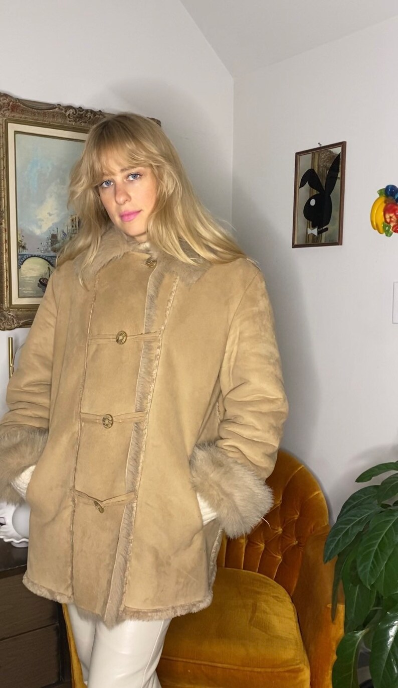 Vintage Jones New York Faux Shearling Short Coat With Faux Fur Collar ...