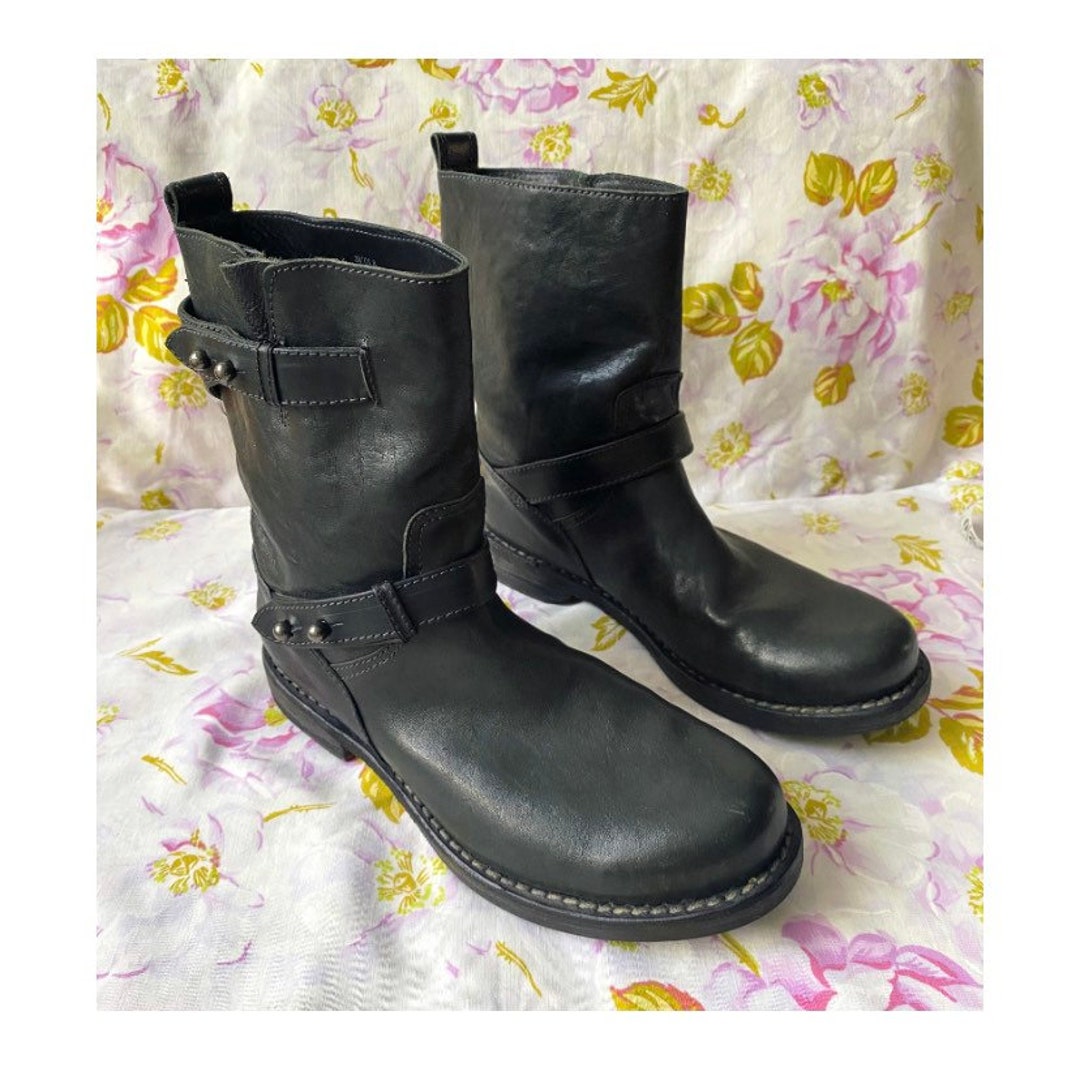 Rag and Bone Leather Motorcycle Ankle Boots With Harness Straps Round ...