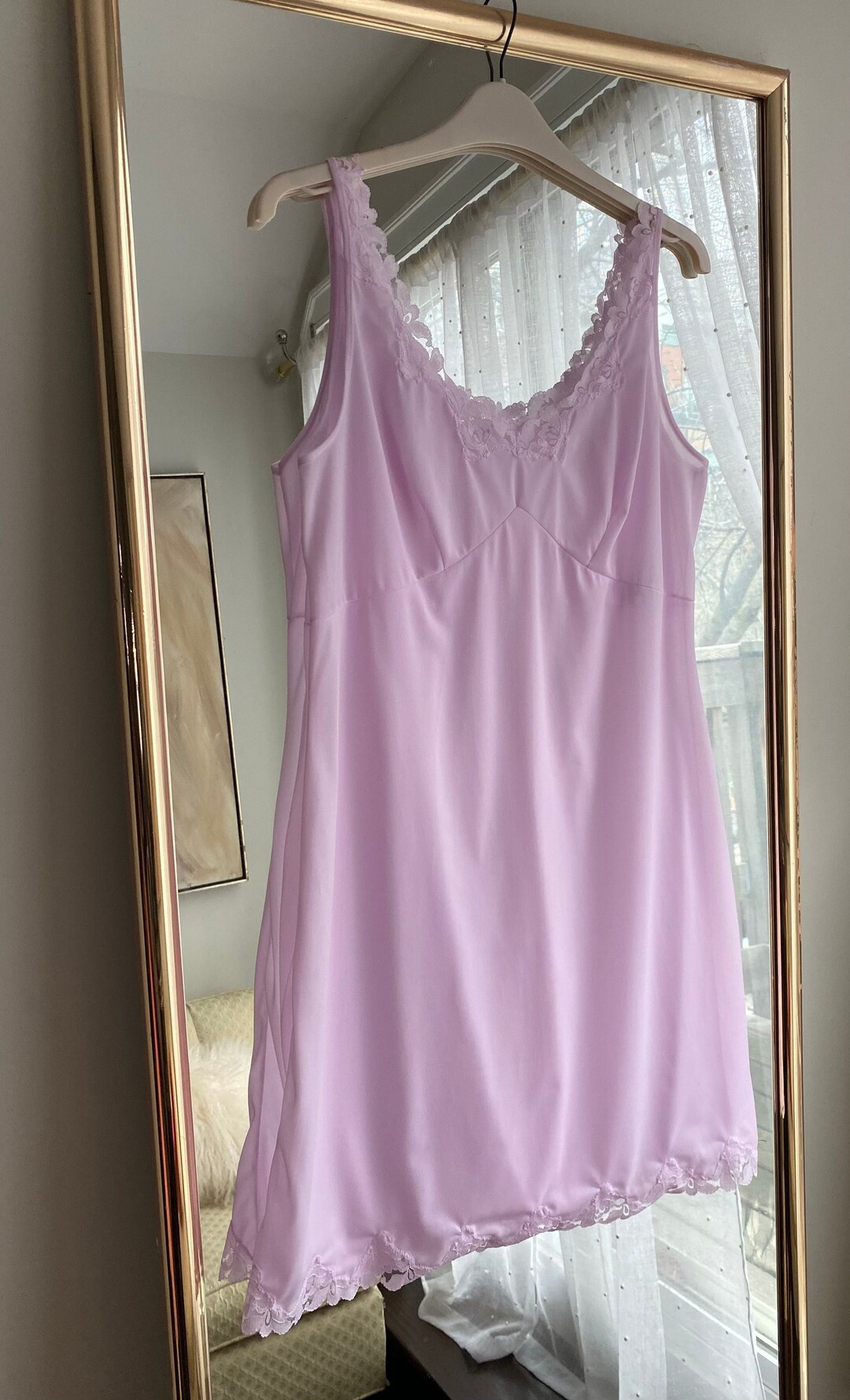Vintage Lilion 60s Sheer Slip Dress in Lilac Purple With Floral Lace ...