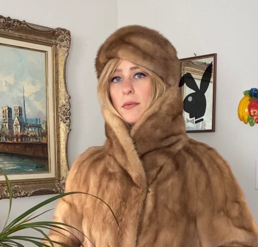 Vintage Qualitatz Pelze Mink Fur Hat Winter Warm Honey Brown Lined ...