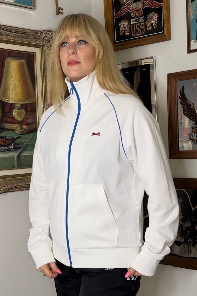 Vintage Mens Le Tigre Cotton Track Jacket in White With Contrast Blue ...