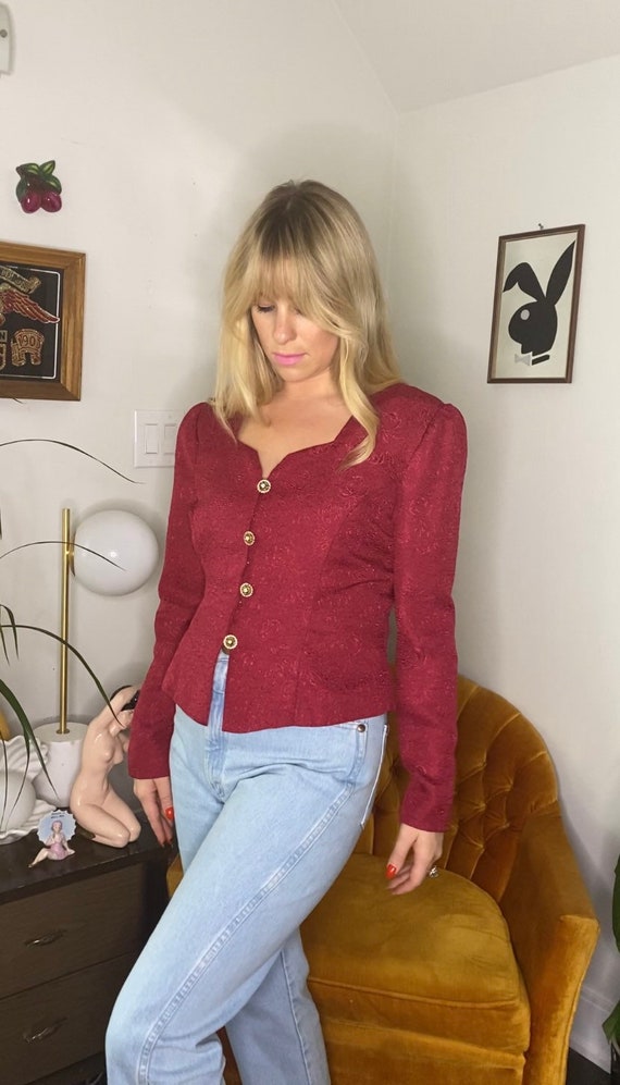 Vintage Raspberry Pink Satin Formal Top with Sweethea… - Gem