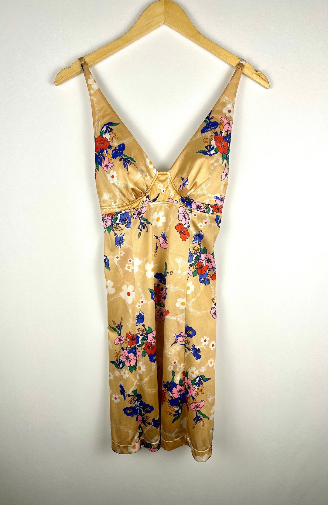 Vintage 1950’s 1960’s ‘sea Queen’ Floral Printed Silky Satin Swim Slip ...