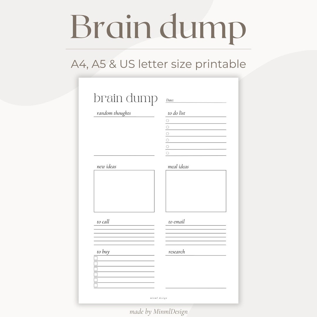 Brain Dump Printable, A4, A5, US Letter, Brainstorming, Productivity ...