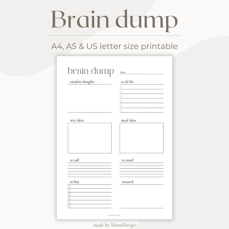 Brain Dump Printable, A4, A5, US Letter, Brainstorming, Productivity ...