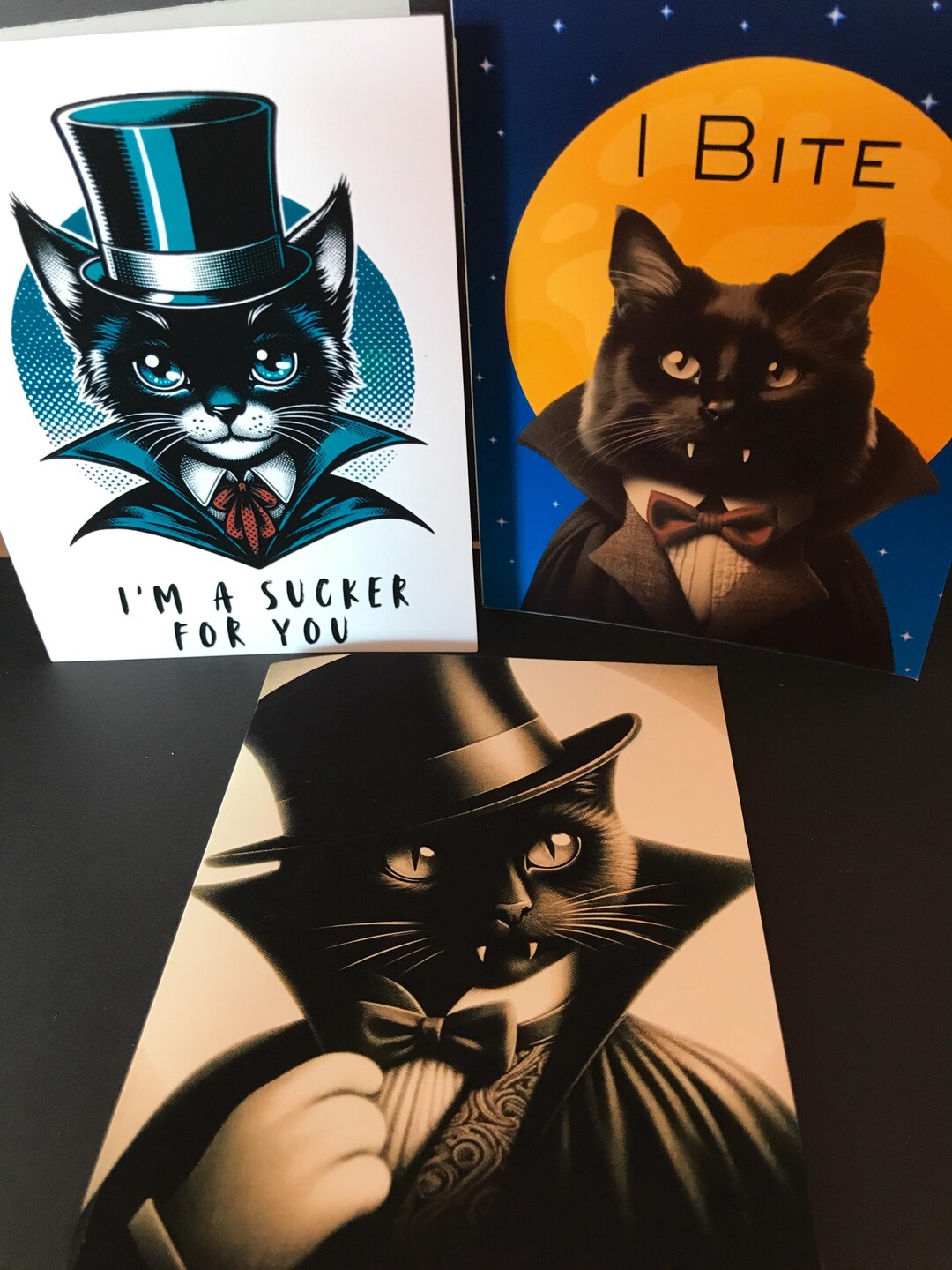 Black Cat Vampire Card Set, Vampurr Cats, 3 Card Set, Great for ...