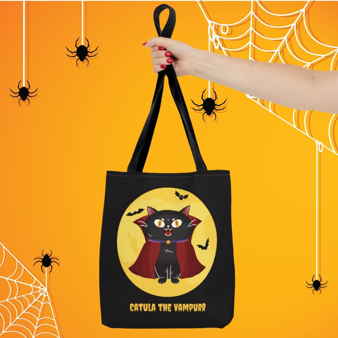 Catula the Vampurr Tote Bag - Funny Halloween Black Cat Vampire Bag for ...