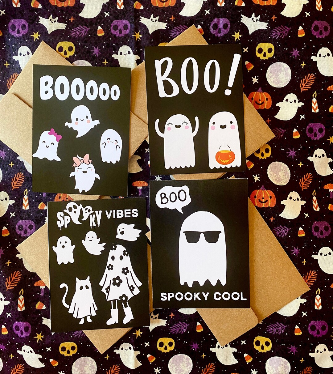 Halloween Postcards Spooky Vibes Adorable, Happy Ghosts Star in ...