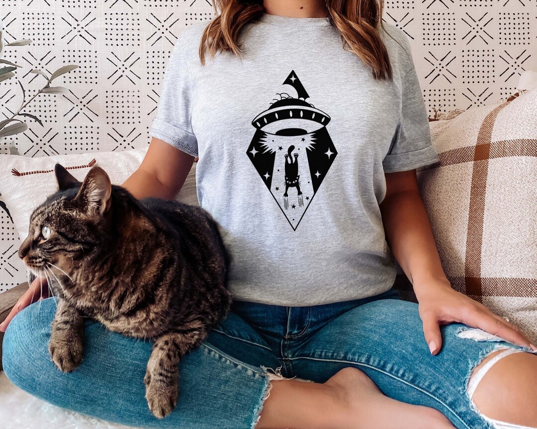 Alien Cat Shirt, Funny Cat Abduction T-shirt, Funny UFO Tee, Catduction ...
