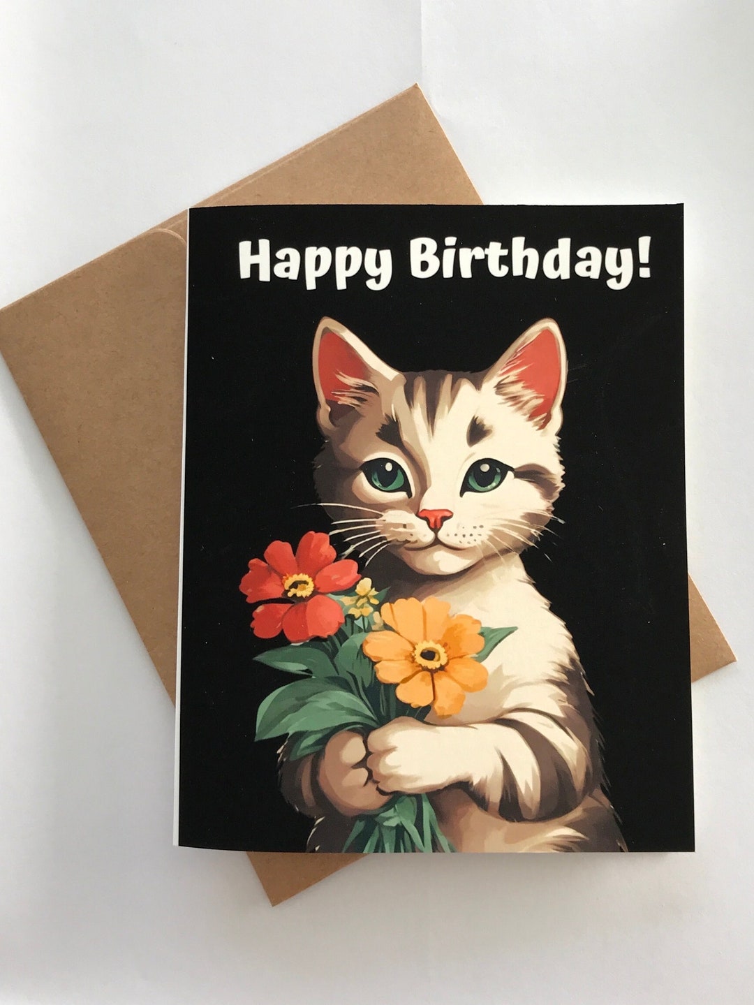 Cat Happy Birthday Card for Cat Lovers - Retro Birthday Card With Tabby ...
