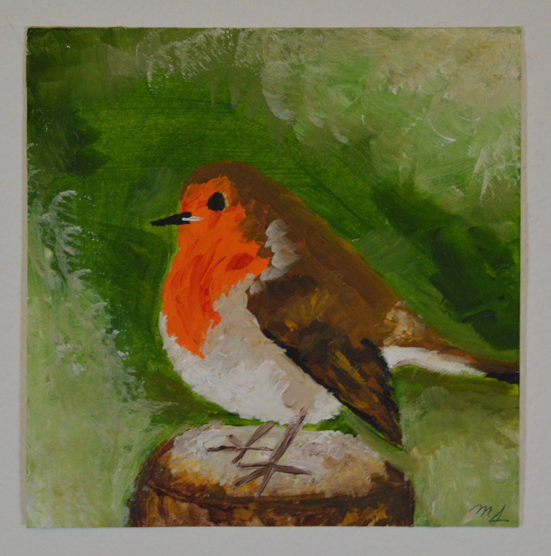 Original Oil Painting of Bird Painting of Robin Vibrant Painting of ...