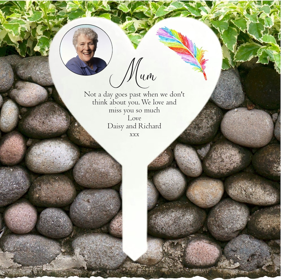 Personalised Grave Marker, Rainbow Feather Poem Grave Memorial, Mum ...