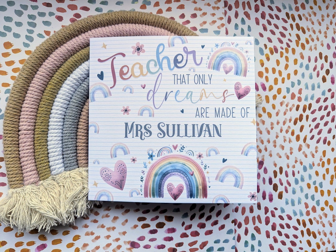 Personalised Teacher Card Rainbow Design End of School Year Teacher ...