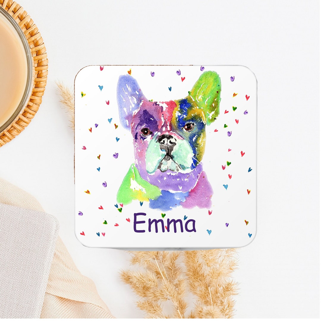 Personalised Frenchie Coaster Dog Lover Gift for Her Colourful Dog ...