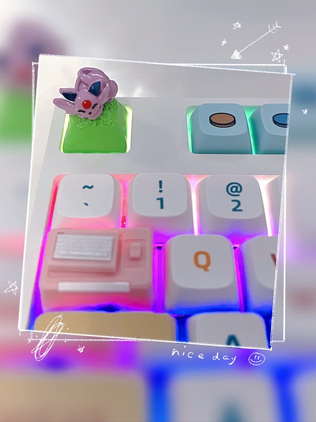 Espeon Cute Artisan Keycap Handmade Polymer Clay Cute Keycaps Anime ...