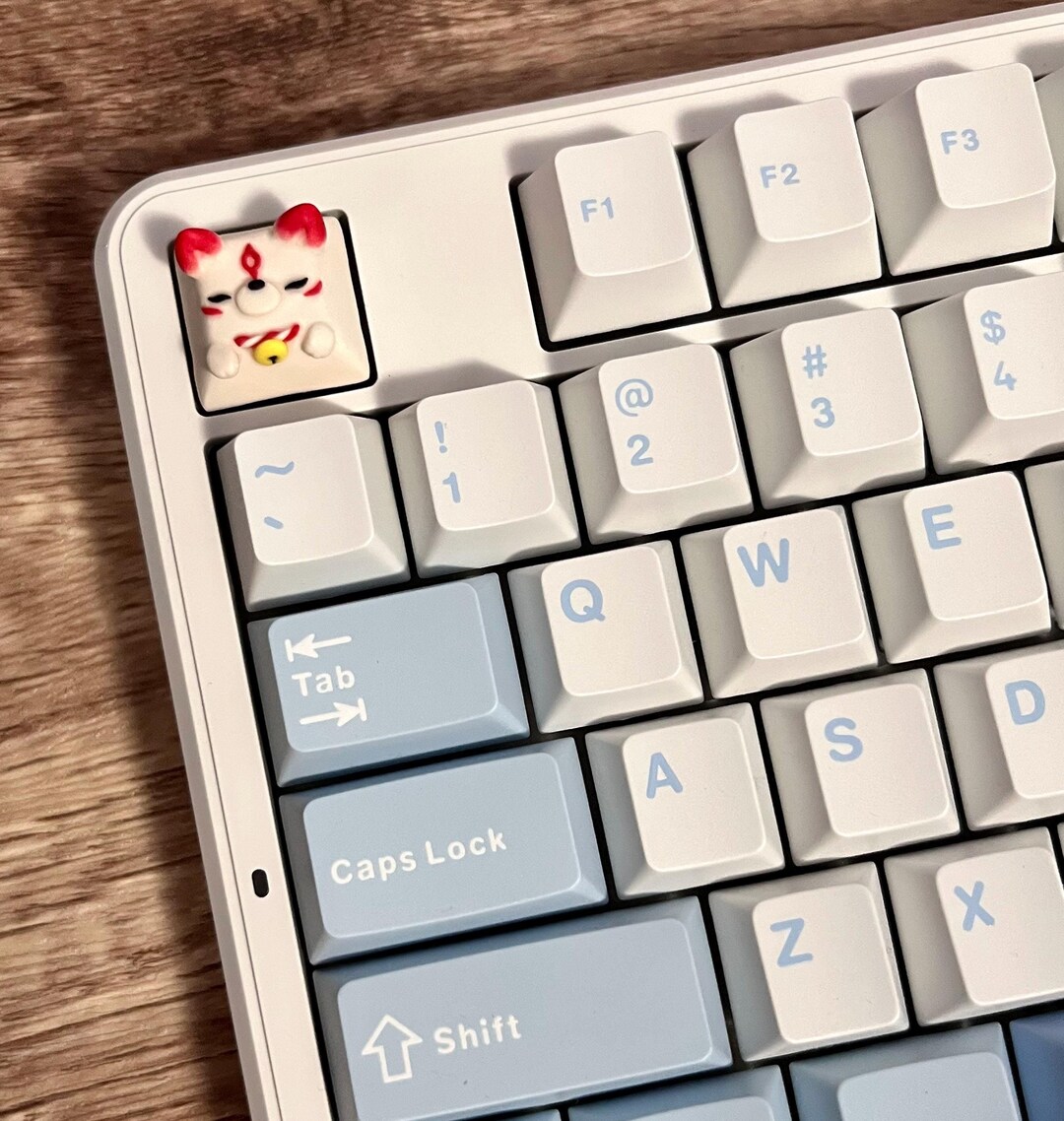 Red and White Kitsune Cute Artisan Keycap Handmade With Polymer Clay ...